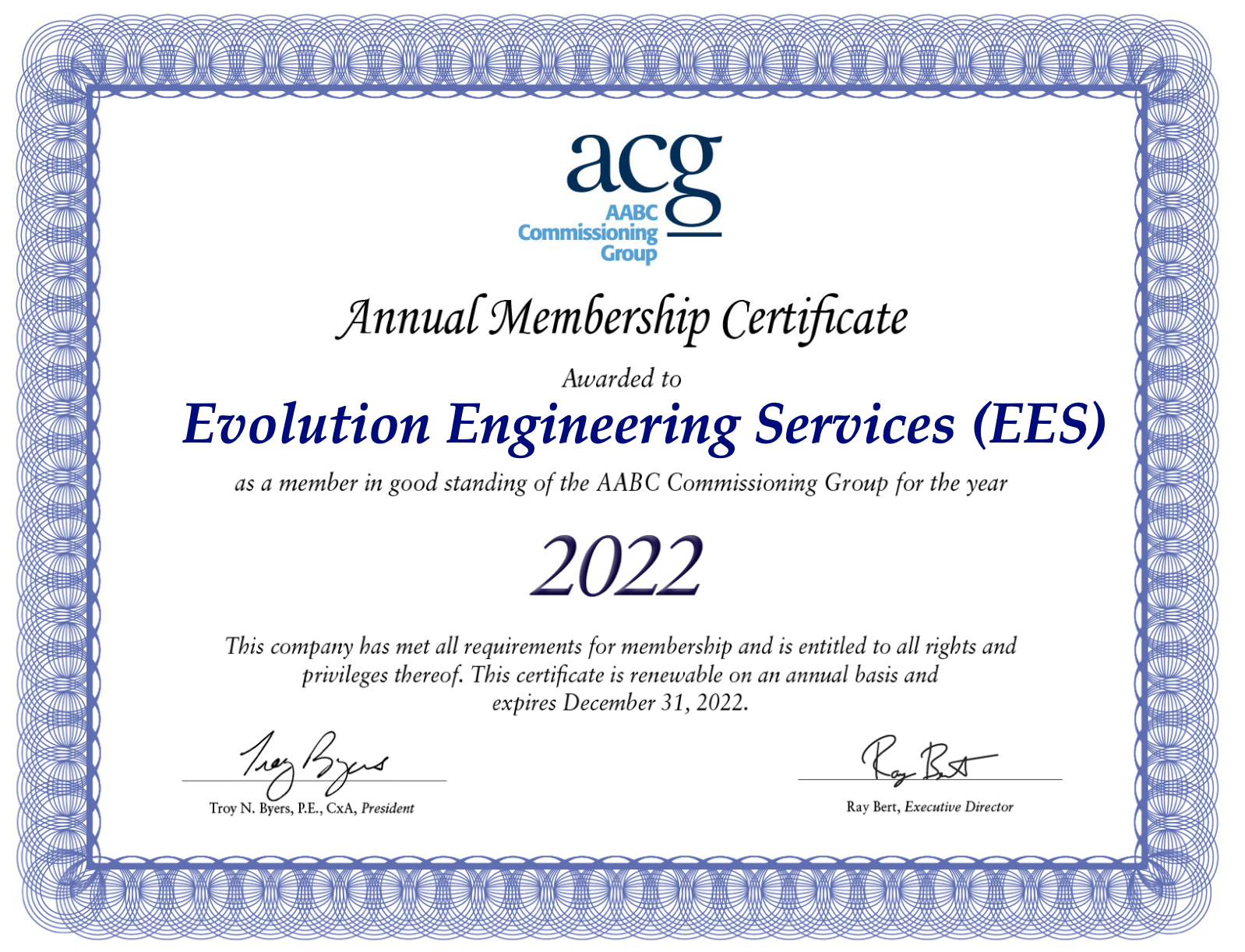 EES obtained the accreditation and membership from AABC Commissioning Group (ACG, USA ...